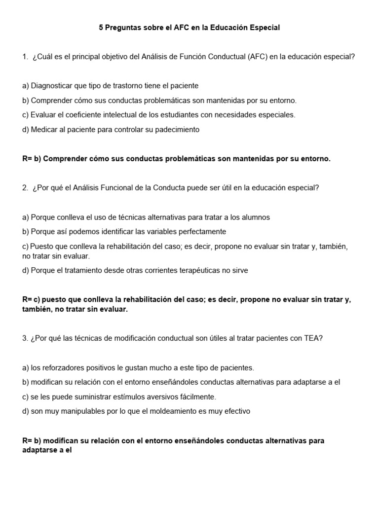 5 Preguntas Sobre El AFC en La Educación Especial | Descargar gratis PDF | Modificación de ...