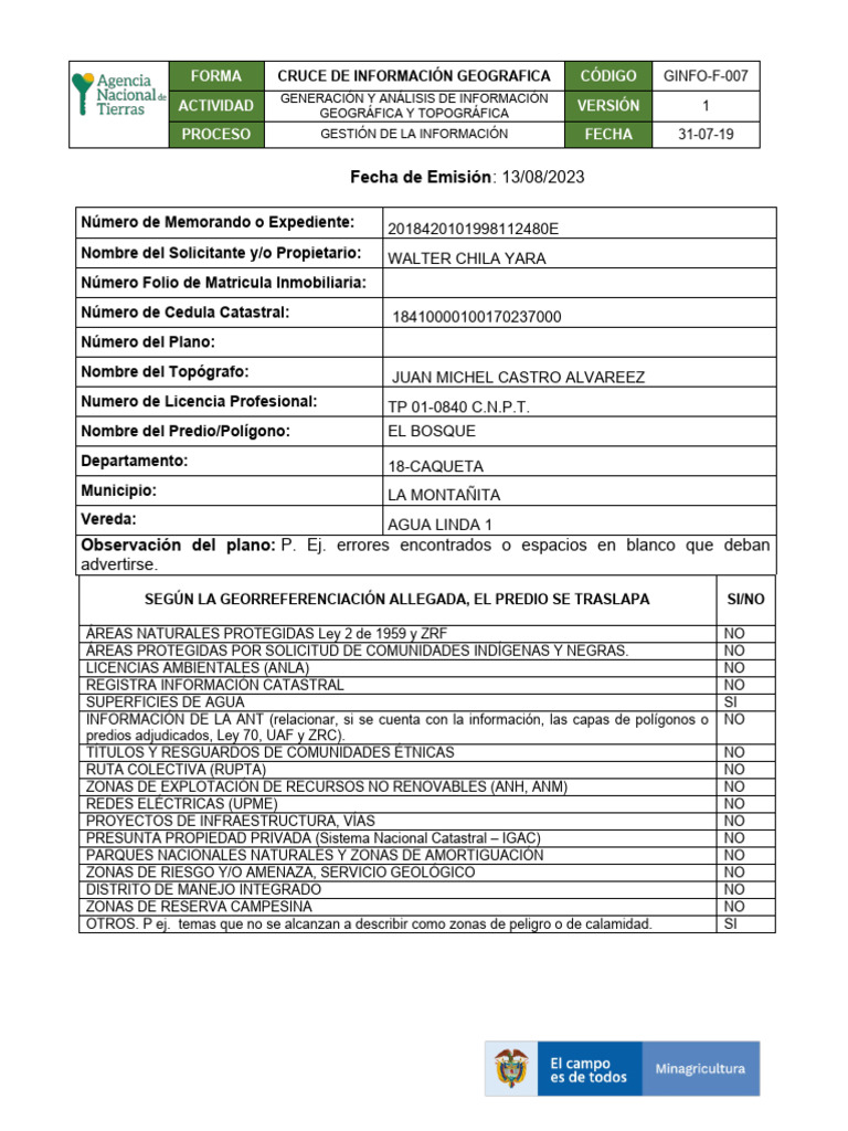 Ginfo F 007 Forma Cruce de Información Geográfica Ejercicio | PDF ...