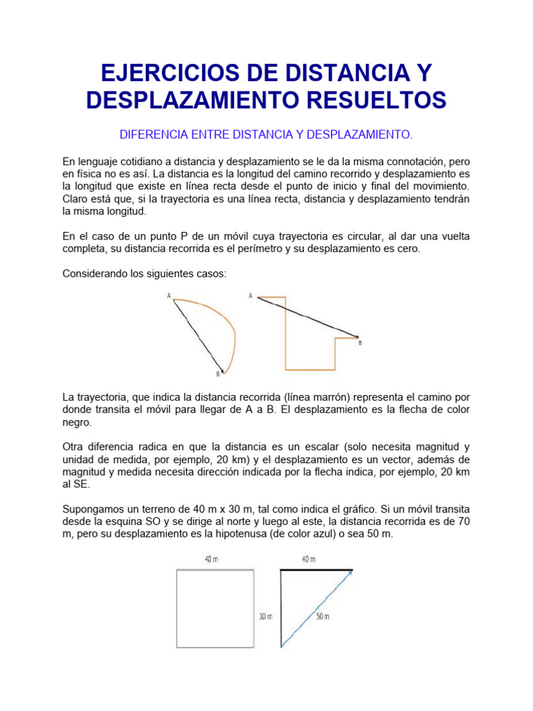 Ejercicios de Distancia y Desplazamiento Resueltos | PDF | Velocidad | Velocidad