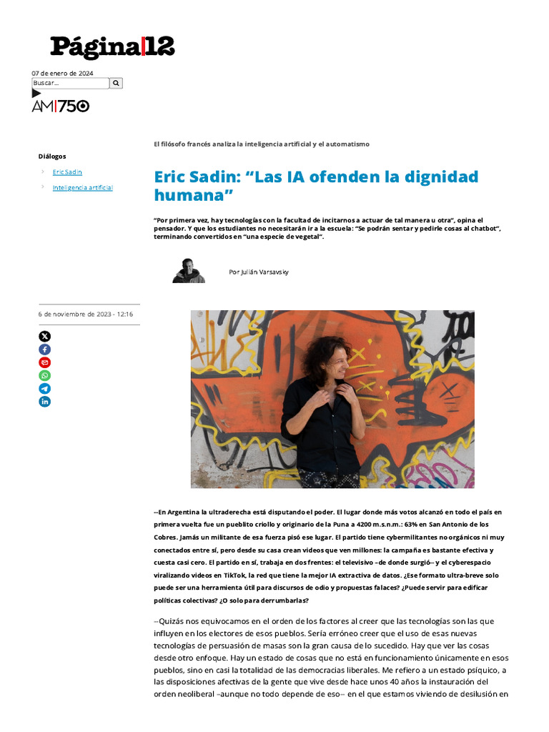 Eric Sadin. Las IA Ofenden La Dignidad Humana. El Filósofo Francés ...