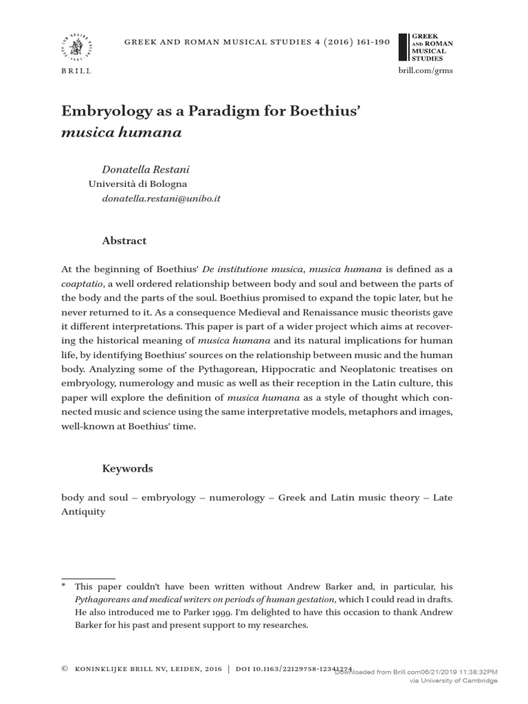 (22129758 - Greek and Roman Musical Studies) Embryology As A Paradigm ...