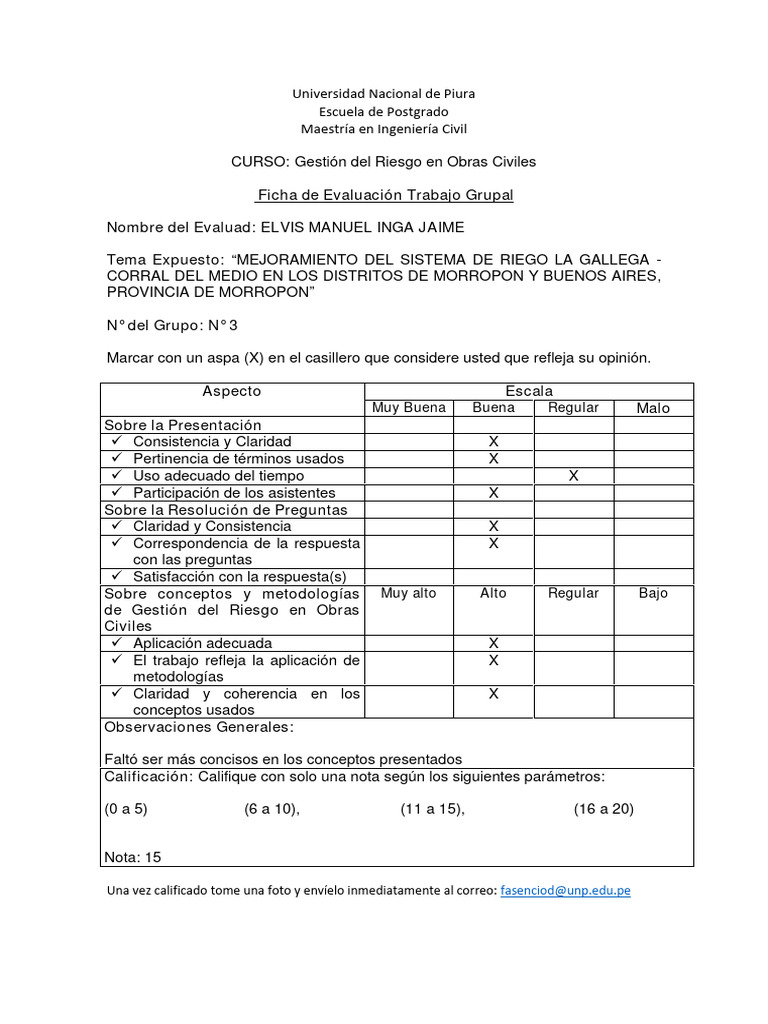 Ficha de Evaluación Presentaciones - PANELISTA ELVIS INGA | PDF