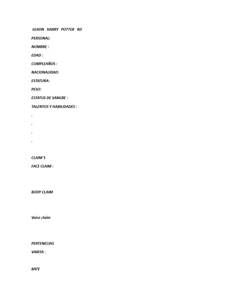 Guion de Personaje Harry Potter RD | PDF