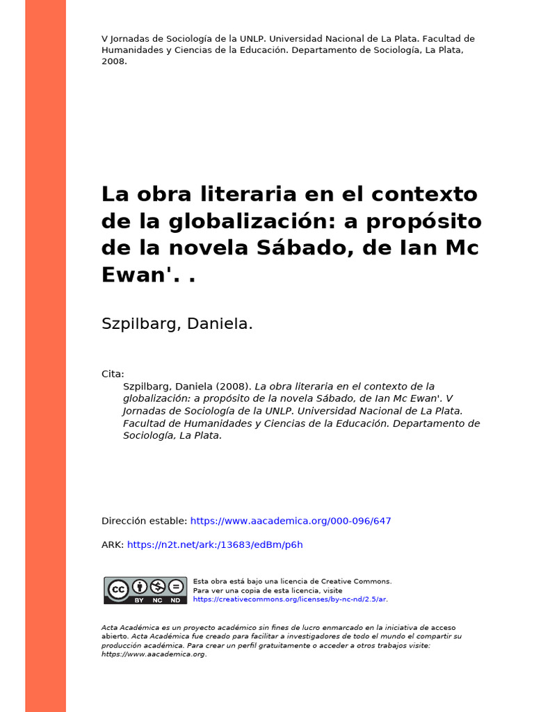 Szpilbarg, Daniela (2008) - La Obra Literaria en El Contexto de La Globalización A Propósito de ...