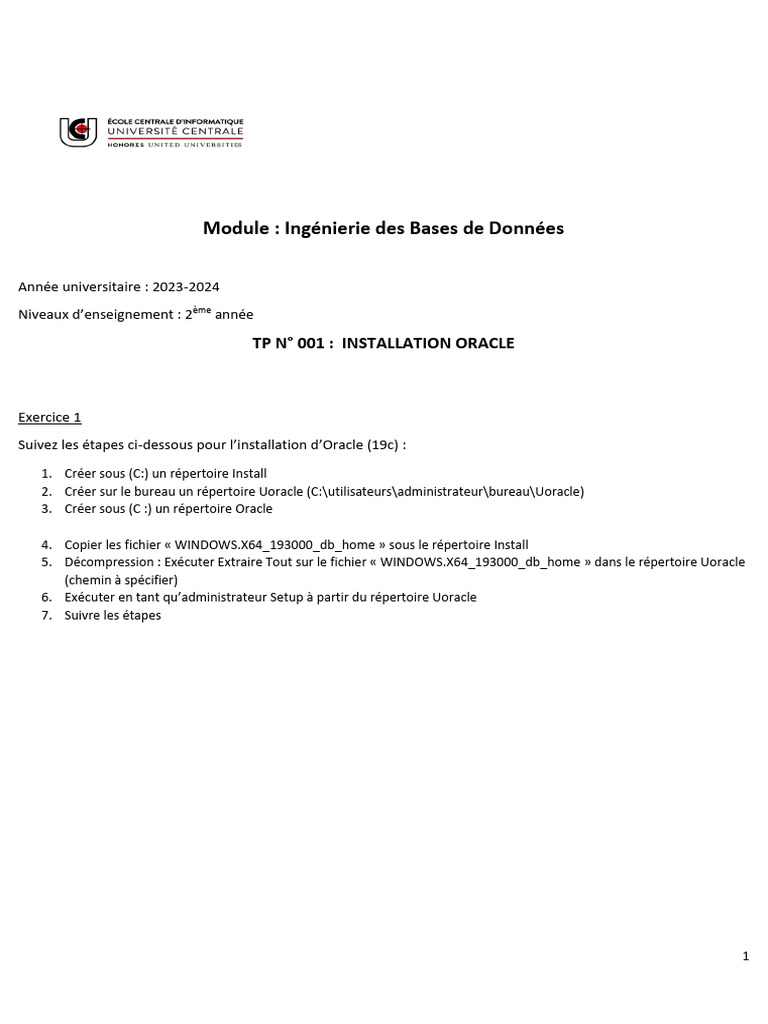 Installation d'Oracle 19c Guide TP | PDF | Computers