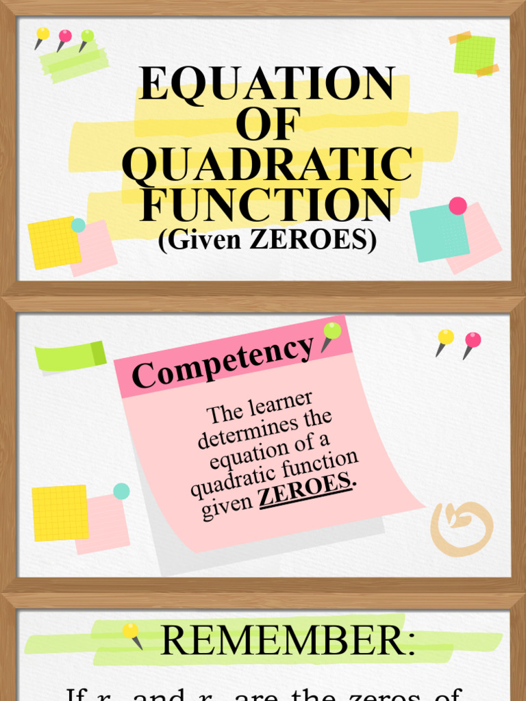 Equation of Quadratic Function Given ZEROES | PDF
