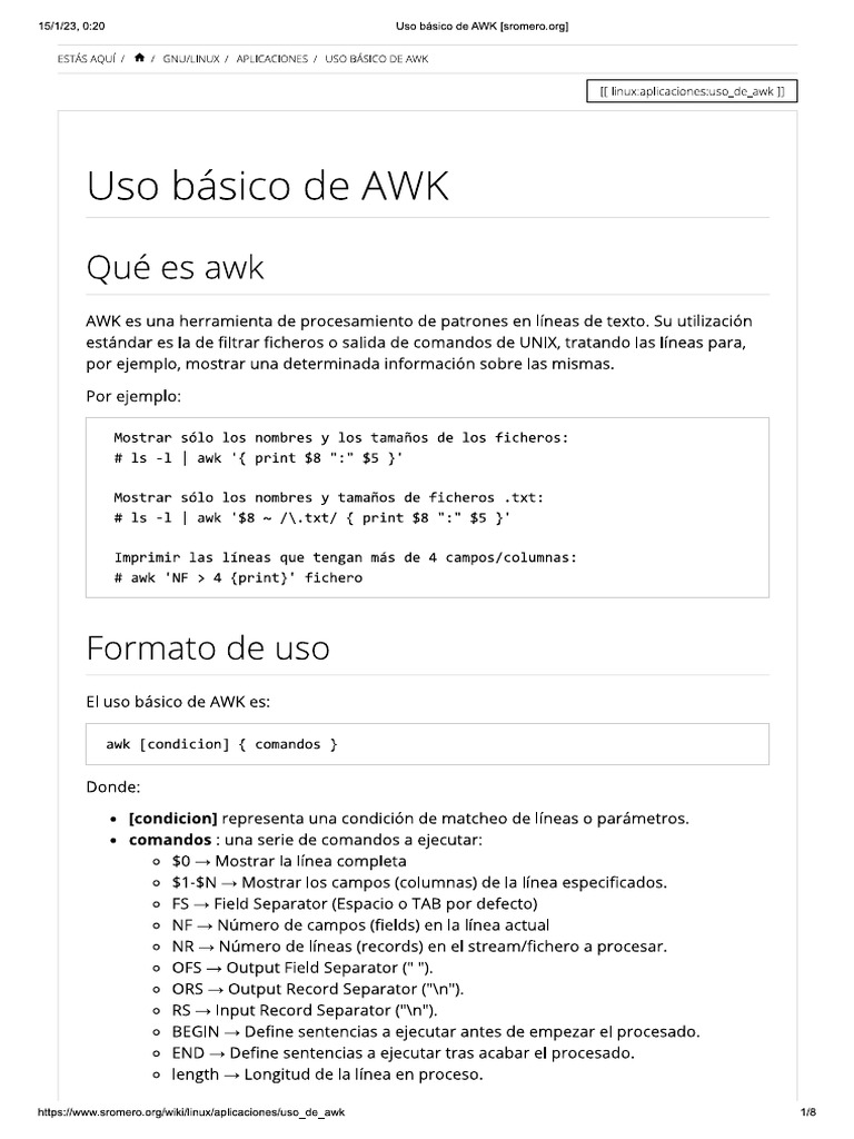 Uso Básico de AWK (Sromero - Org) | PDF