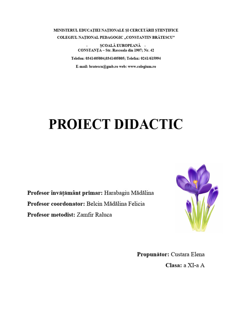 Proiect Didactic - Legenda Ghiocelului | PDF