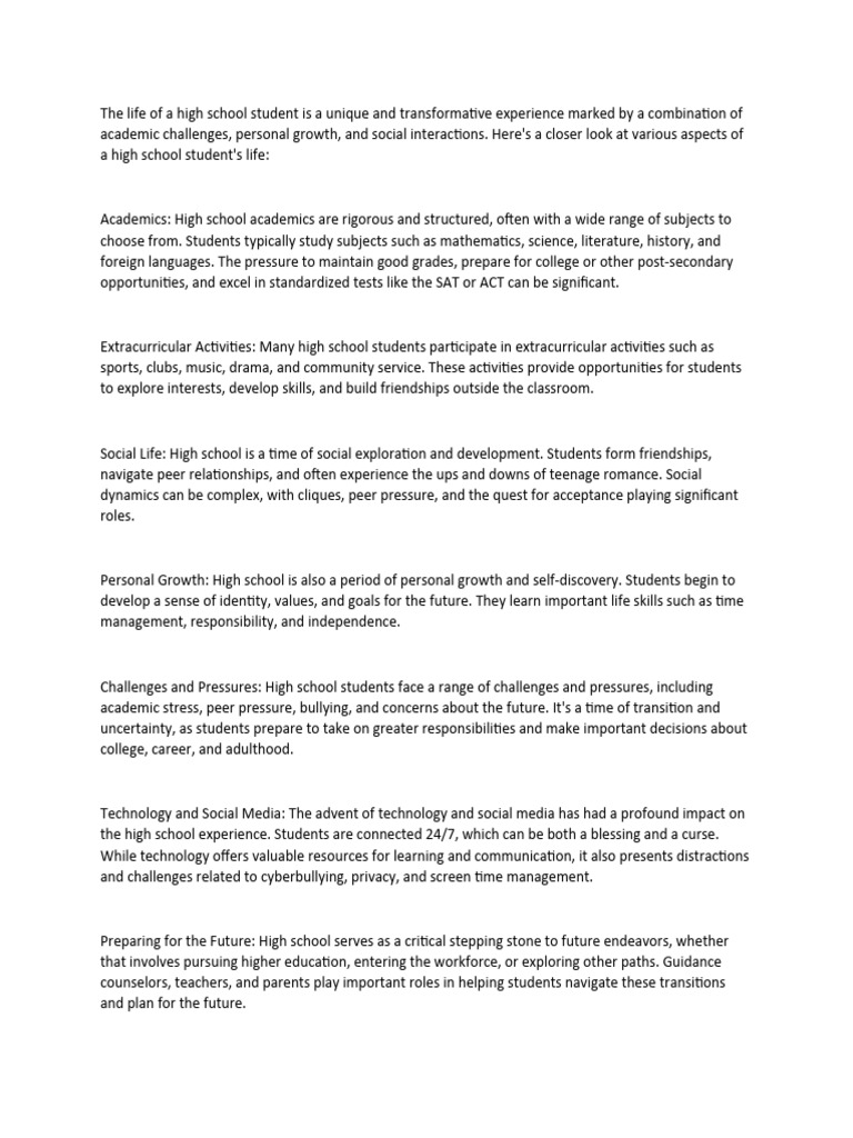 The Life of A High School Student Is A Unique and Transformative ...
