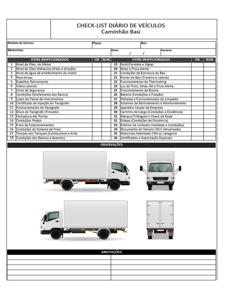 Check - List Diário Veículos BAÚ | PDF | Transporte | Veículos