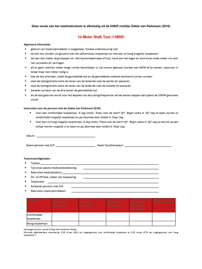 10-Meter Walk Test (10MW) PD | PDF