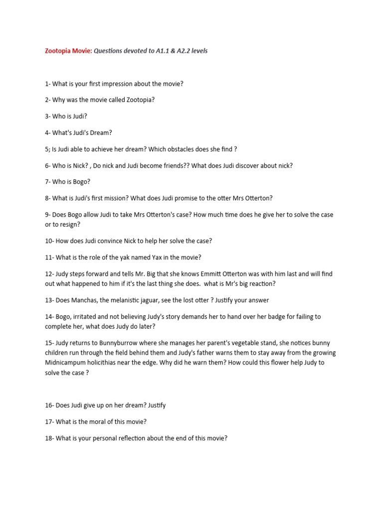 Zootopia Movie Questions-WPS Office | PDF