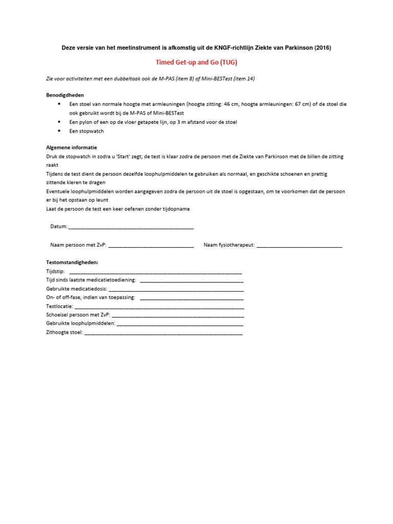 Timed Get-Up and Go (TUG) | PDF
