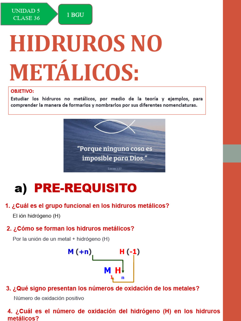 1BGU Unidad 5 Clase 38 Hidruros No Metalicos | PDF