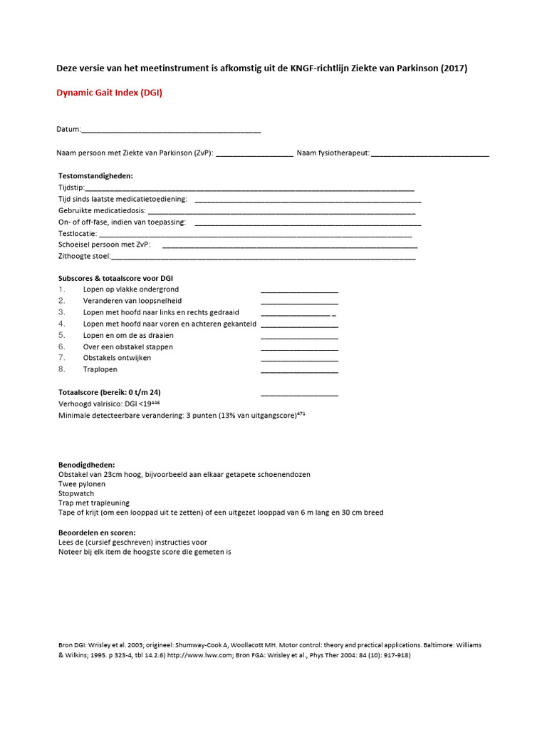 Dynamic Gait Assessment (DGA) | PDF