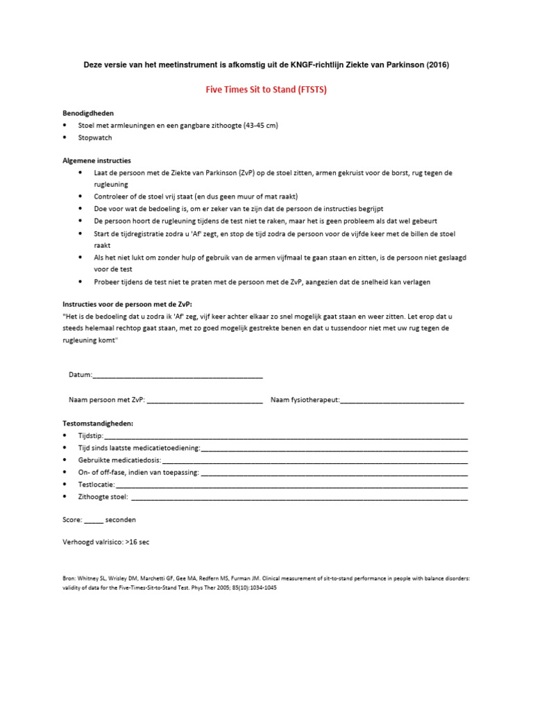 Five Times Sit To Stand (FTSTS) | PDF