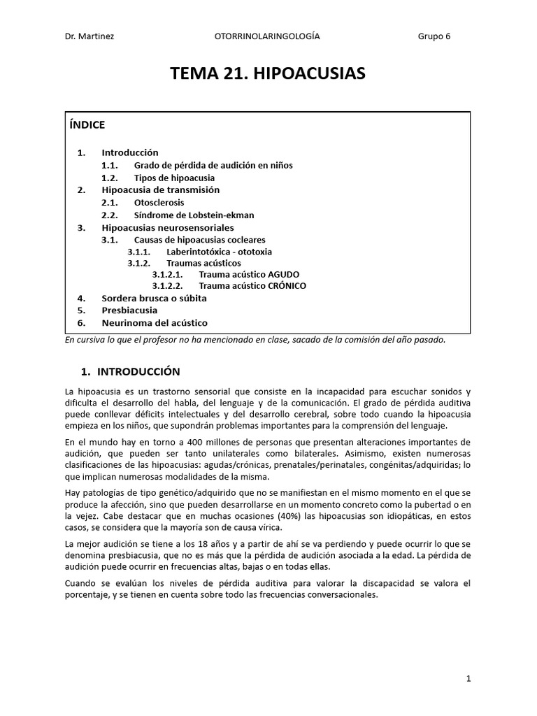 TEMA 21.1 - HIPOACUSIAS - Red | PDF