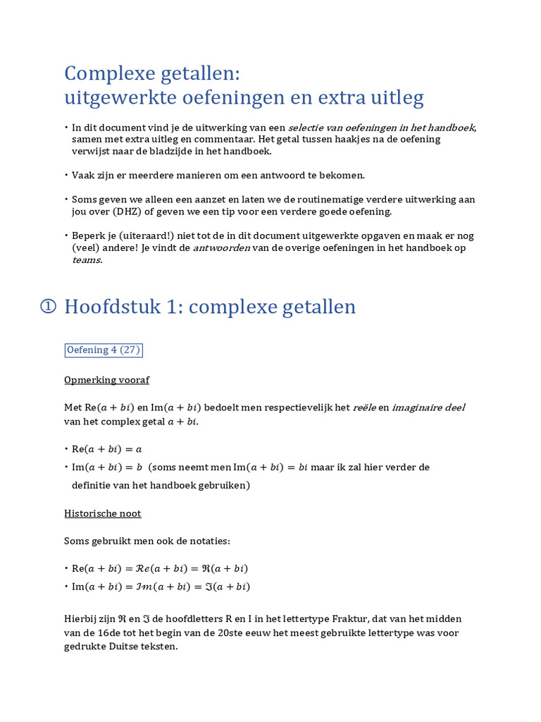 COMPLEXE GETALLEN UITGEWERKTE OEFENINGEN EN EXTRA UITLEG (1) | PDF