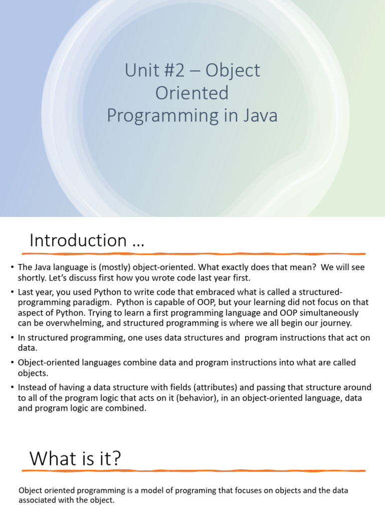 Ics 4u1 Unit 2 Introduction To Oop In Java Version 5 47 Pdf