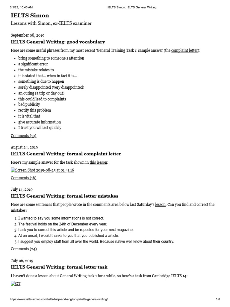 IELTS Simon - IELTS General Writing - PAGE - 01 | PDF | International ...