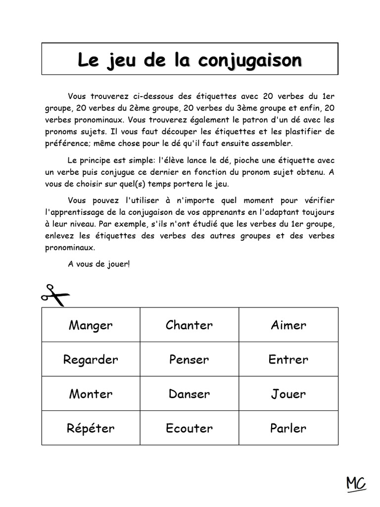 Jeu de conjugaison à imprimer | PDF