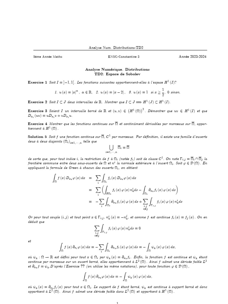 TD - Espace de Sobolev, 2023 | PDF