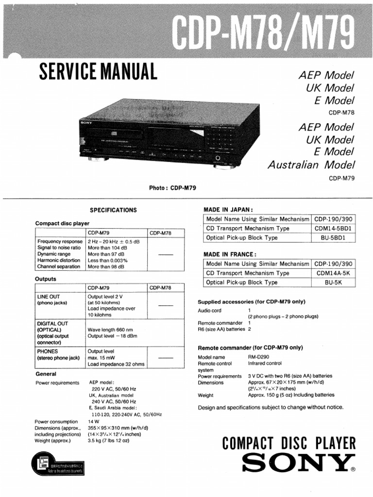 Sony cdp-m78 cdp-m79 | PDF