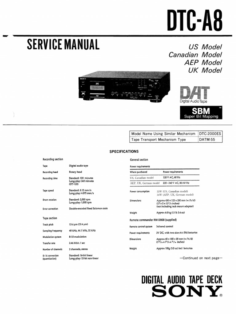 Sony Dtc-A8 SM | PDF