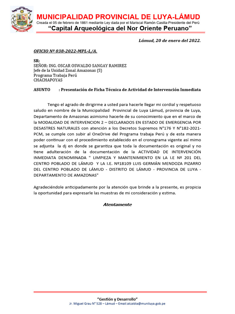 Oficio Presentacion | PDF