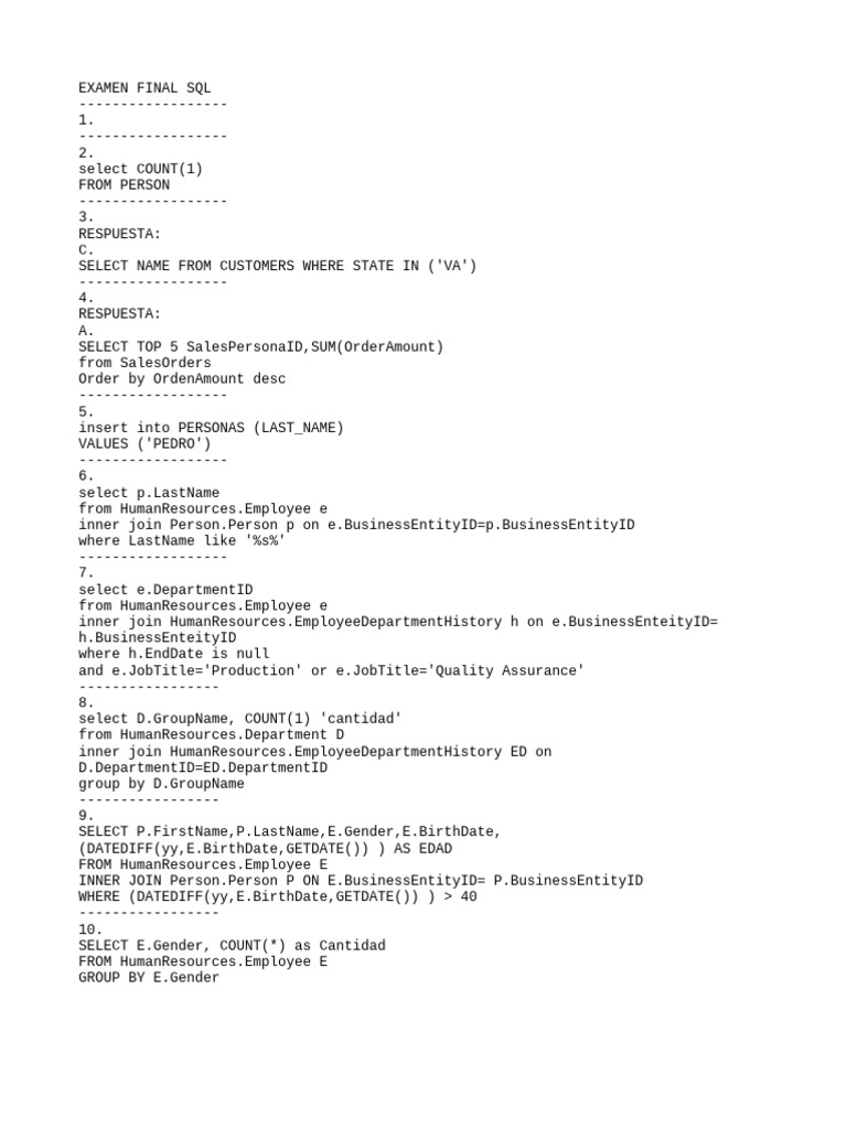 Examen Final Sql Pdf