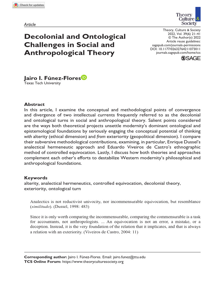 Funez Flores 2022 Decolonial and Ontological Challenges in Social and ...