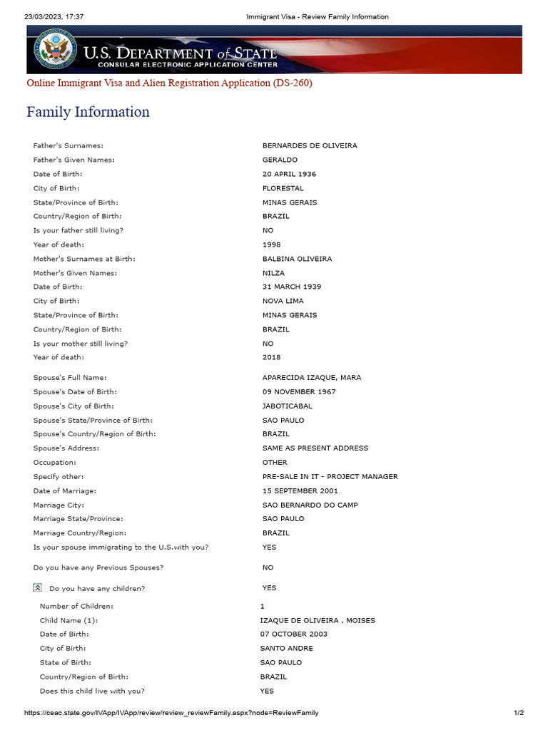 ADILSON BERNARDES - P2 - Immigrant Visa - Review Personal, Address, and ...