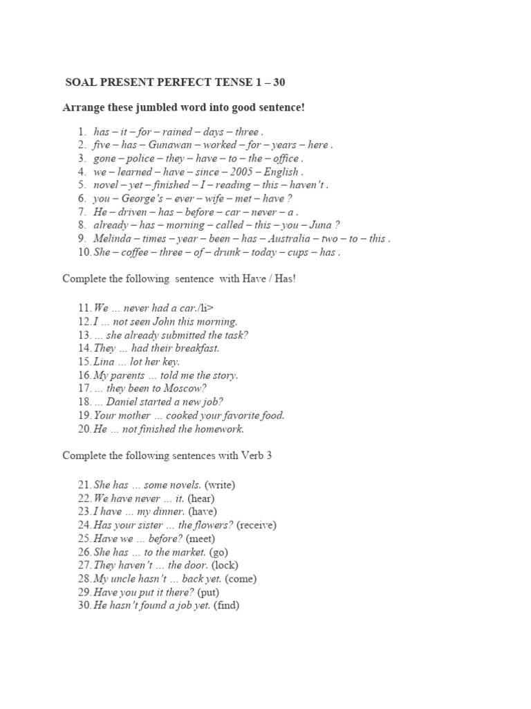 Contoh Soal Present Perfect Tense 1 Pdf