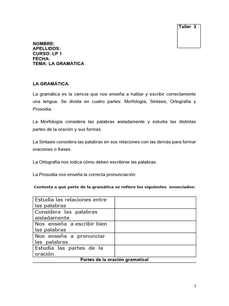 Partes de La Oración - Docx Y SUS CLASES | PDF | Verbo | Parte del discurso