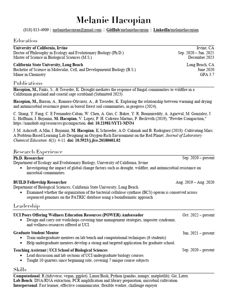Resume M Hacopian Jan 10 2024 | PDF
