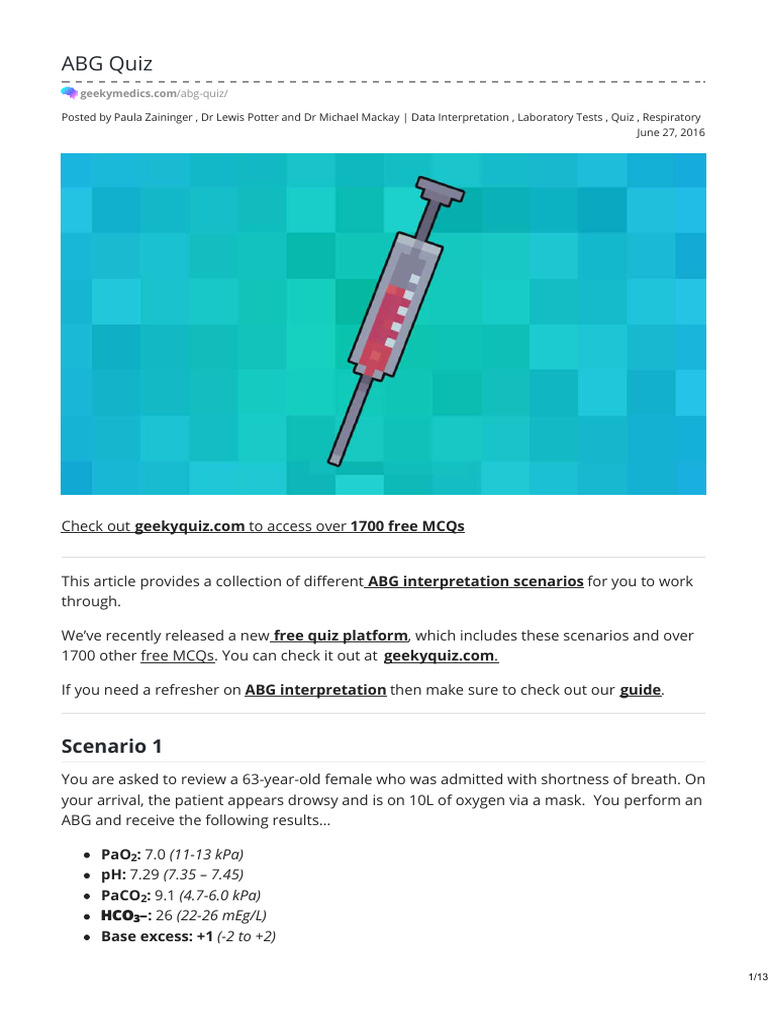 ABG Interpretation | PDF | Respiratory System | Hypoxia (Medical)