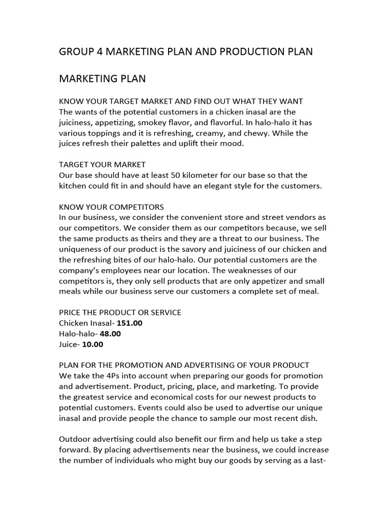 Marketing Plan and Production Plan | PDF