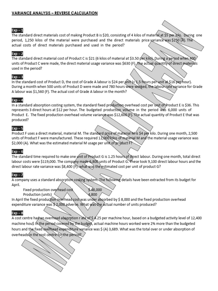 Variances Reverse Calculation | PDF | Business Economics | Economies