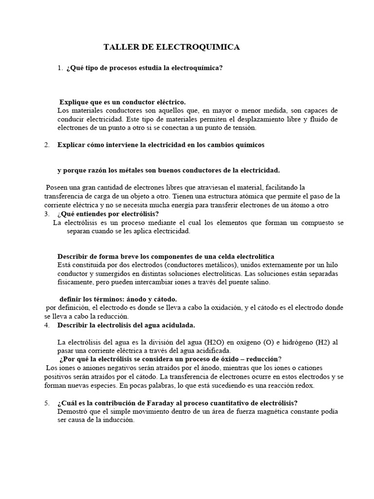 TALLER DE ELECTROQUIMICA OK | PDF | Electrodo | Redox