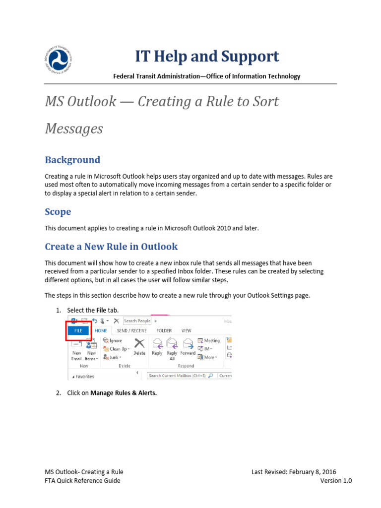 Creating A Rule in Microsoft Outlook - Quick Reference Guide | PDF ...