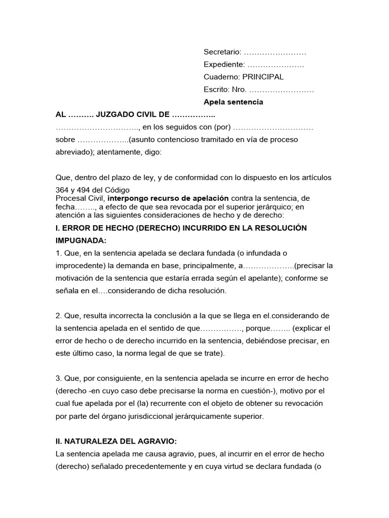 Modelo de Recurso de Apelación C. | PDF