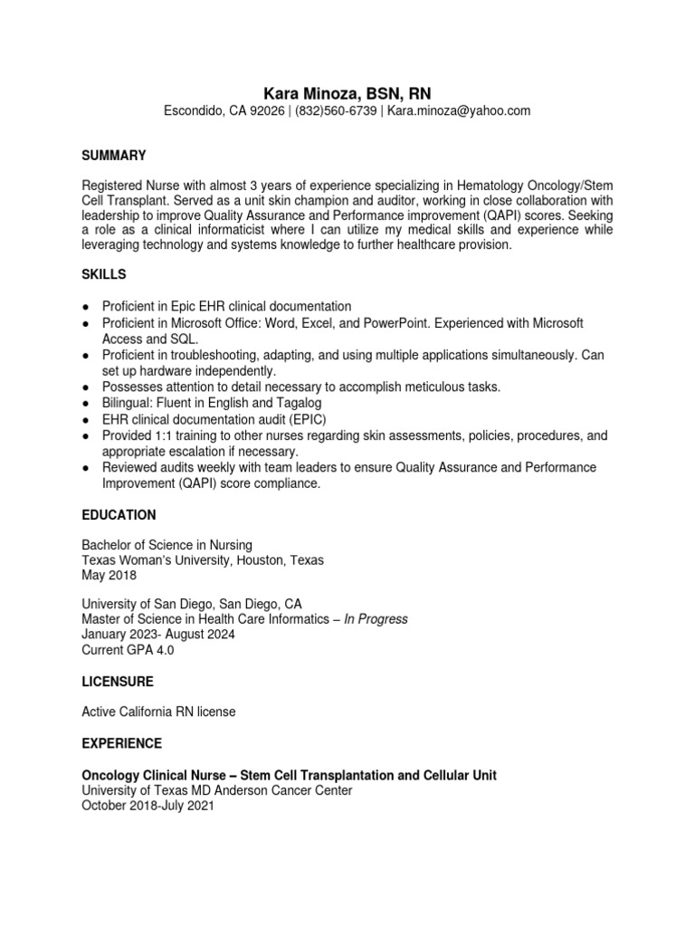 Resume Nurse Informaticist | PDF | Nursing | Electronic Health Record