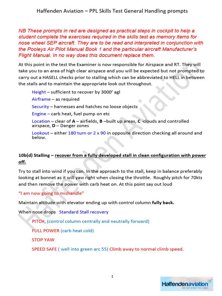 PPL Skills Test General Handling Guide | PDF | Flap (Aeronautics ...
