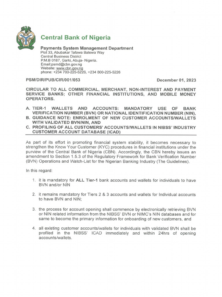 Circular On Tier 1 Wallets & Accounts, Guidance Note & Profiling of ...