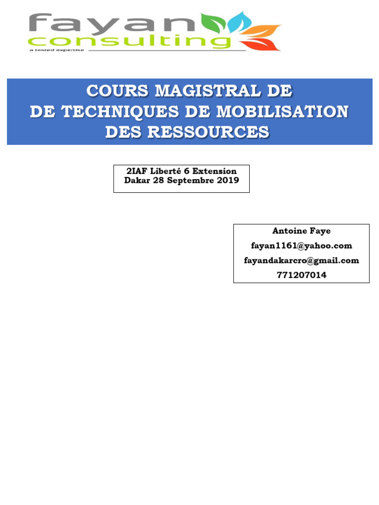 Techniques de Mobilisation Des Ressources | PDF | Planification | la ...