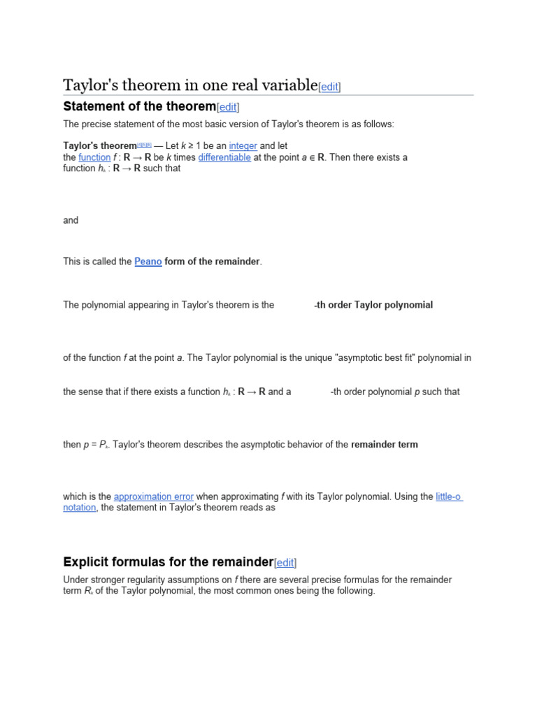 Taylor's theorem in one variable | PDF Taylor's theorem in one variable | PDF