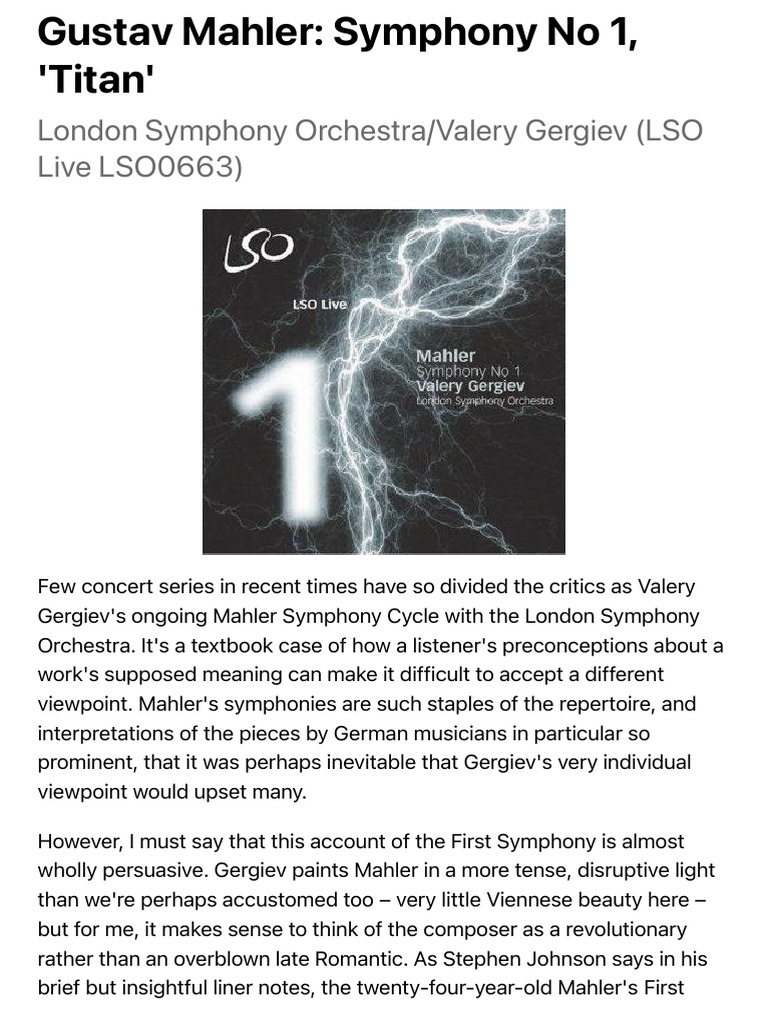 Mahler: Symphony No 1 "Titan" Gergiev LSO | PDF | Orchestras | Symphony