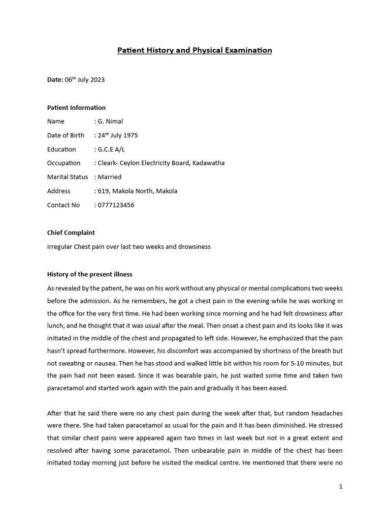 Patients History and Physical Examination | PDF | Pain | Hypertension