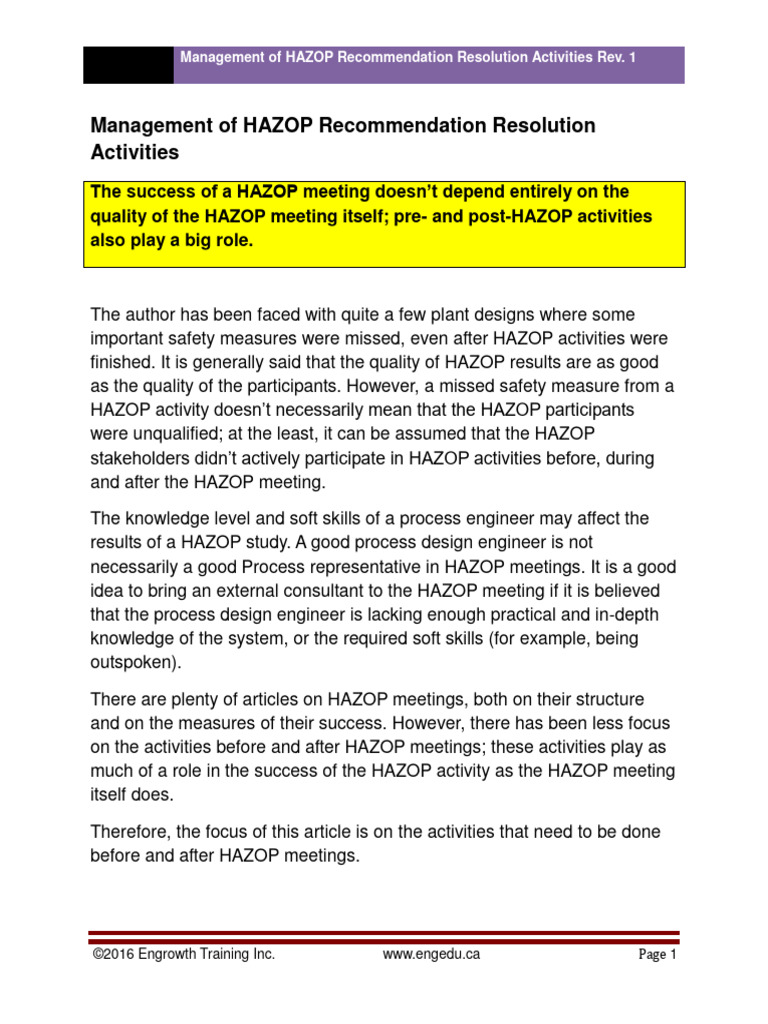 Management of Hazop Recommendation Resolution Activities | PDF | Pump ...