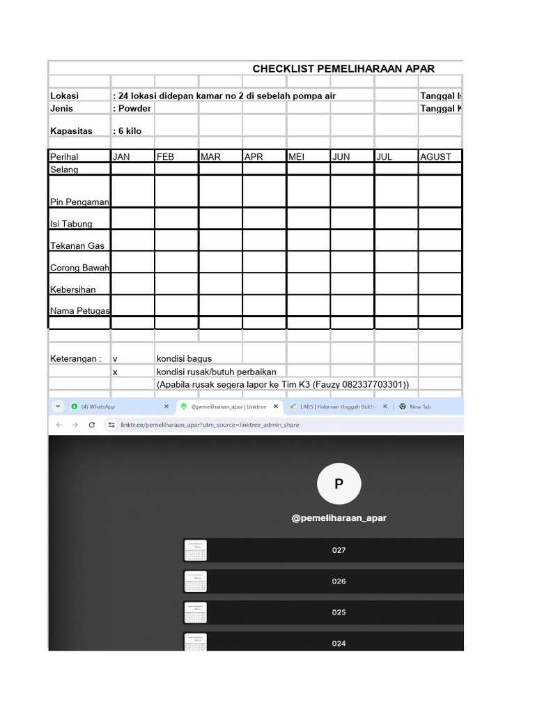 Checklist Pemeliharaan APAR. | PDF